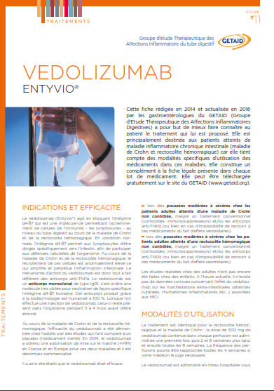 afa Crohn RCH : Fiche Traitement VEDOLIZUMAB-ENTYVIO